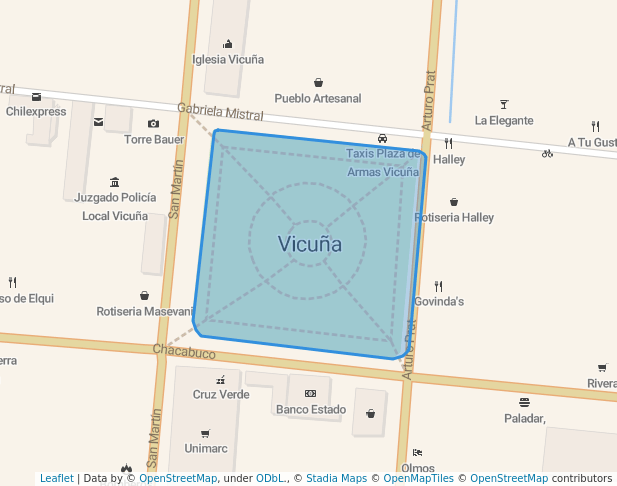 Plaza de Armas Vicuña in Vicuña | Map and Routes