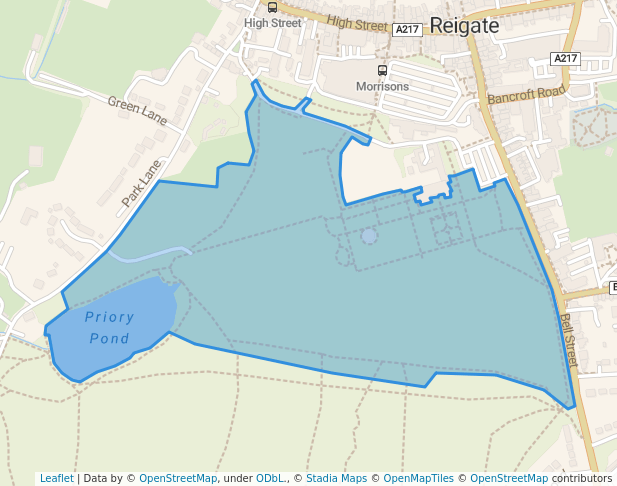 Priory Park in Reigate | Map and Routes