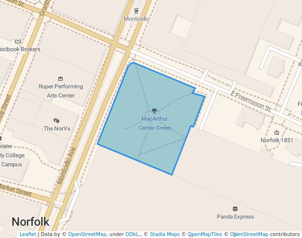 MacArthur Center Green in Norfolk | Map and Routes