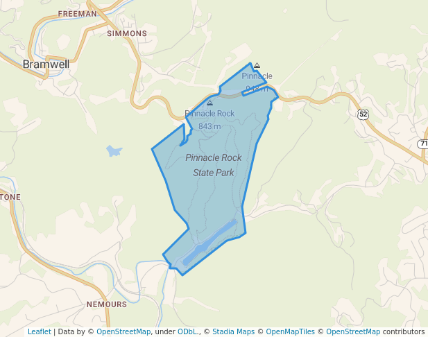 Pinnacle Rock State Park in Bluefield | Map and Routes