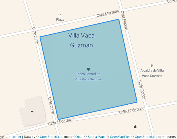 Plaza Central de Villa Vaca Guzman in Muyupampa | Map and Routes