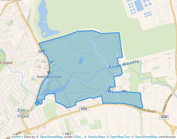 Beddington Park in Wallington | Map and Routes