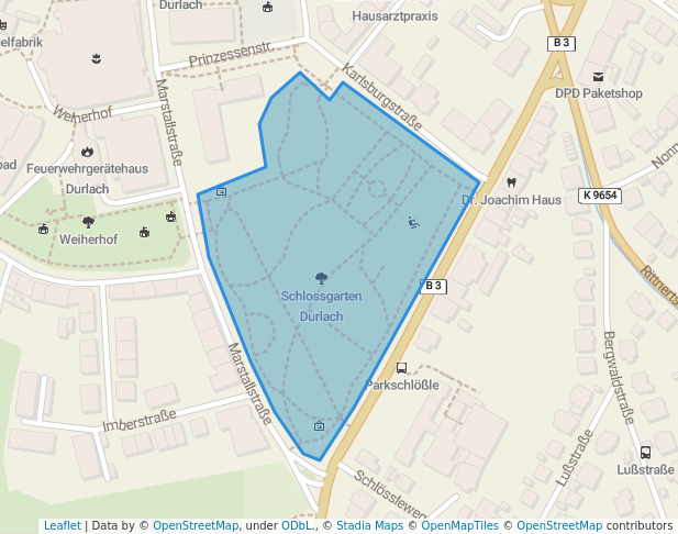 Schlossgarten Durlach in Karlsruhe | Map and Routes