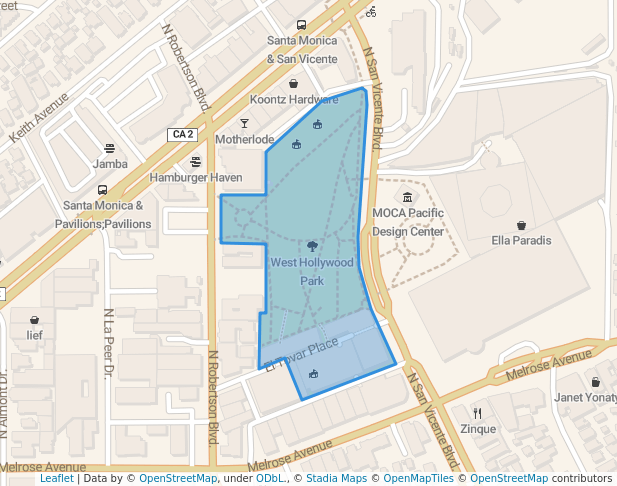 West Hollywood Park in West Hollywood | Map and Routes
