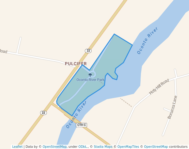 Oconto River Park in Cecil | Map and Routes