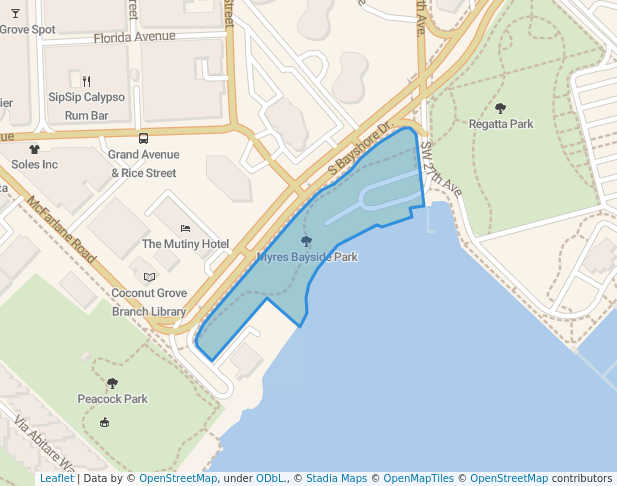 Myres Bayside Park in Miami | Map and Routes