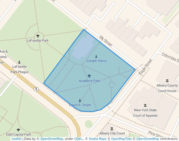 Academy Park in Albany | Map and Routes