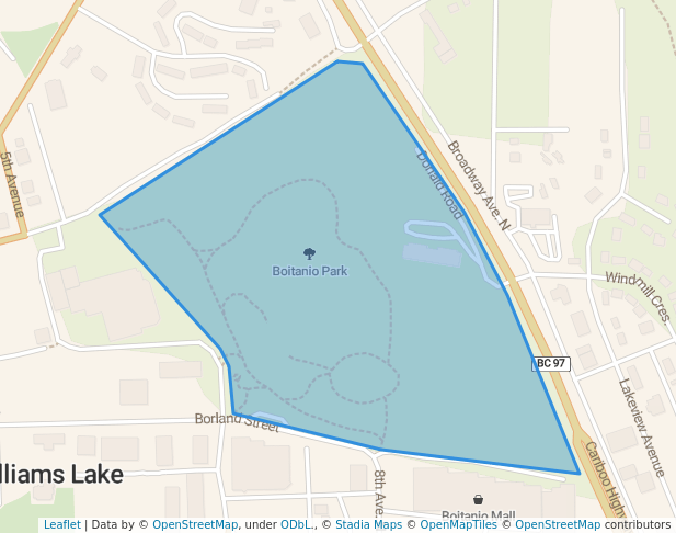 Boitanio Park in Williams Lake | Map and Routes