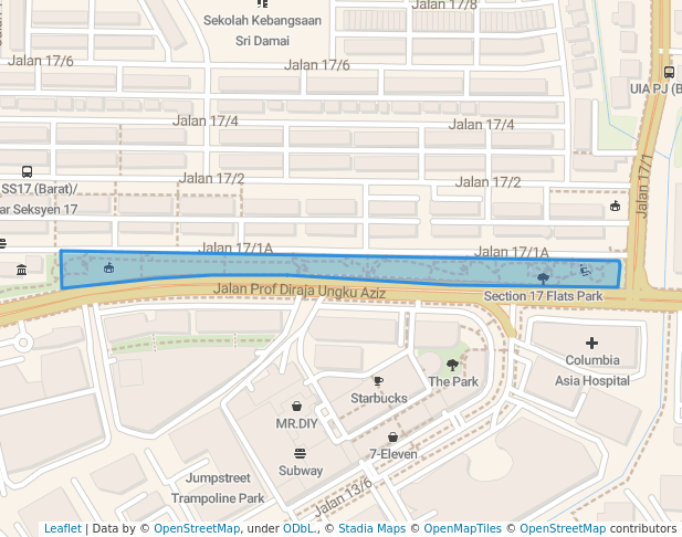 Section 17 Flats Park in Petaling Jaya | Map and Routes