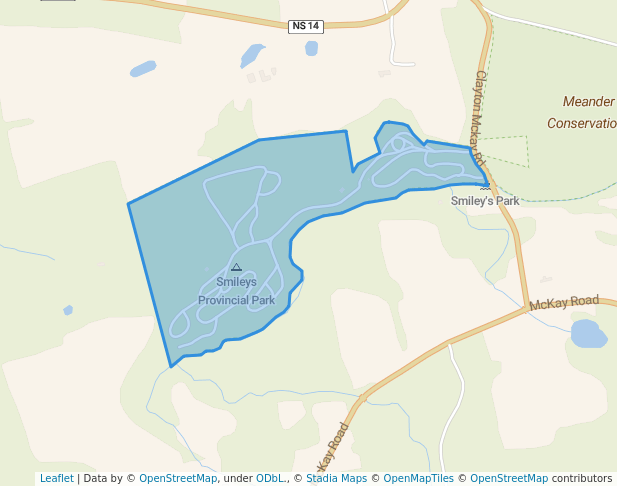 Smileys Provincial Park in Newport | Map and Routes