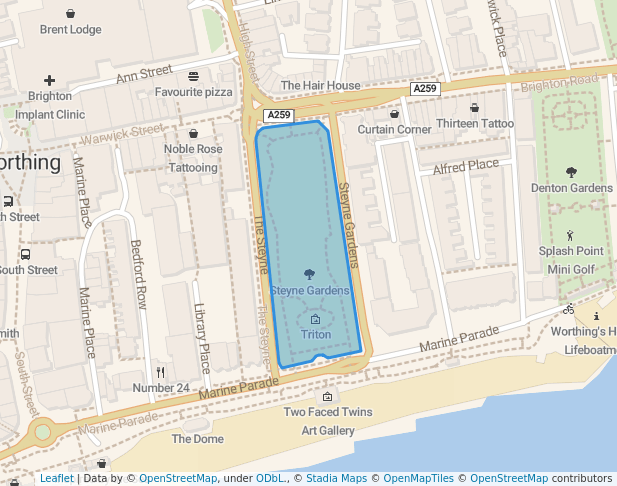 Steyne Gardens in Worthing | Map and Routes