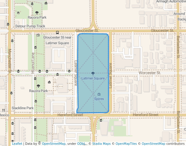 Latimer Square in Christchurch | Map and Routes