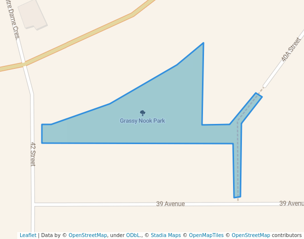 Grassy Nook Park in Leduc | Map and Routes