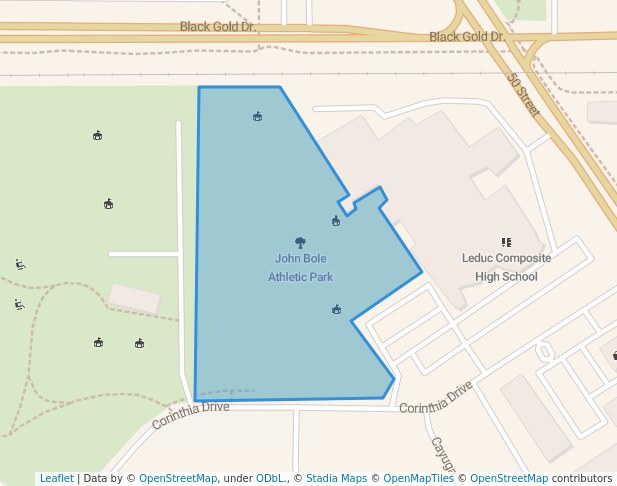 John Bole Athletic Park in Leduc | Map and Routes