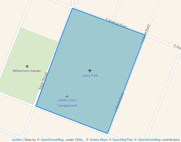 Lions Park in Leader | Map and Routes