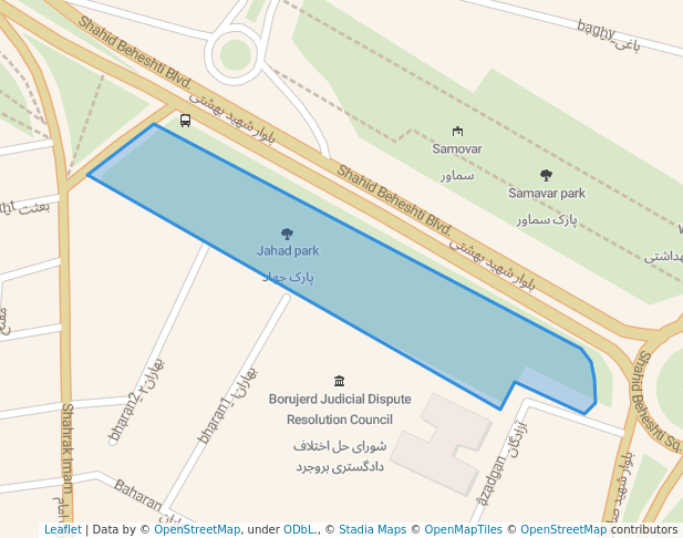 Jahad park in Borujerd | Map and Routes