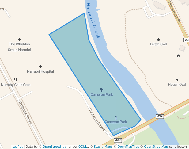 Cameron Park in Narrabri | Map and Routes