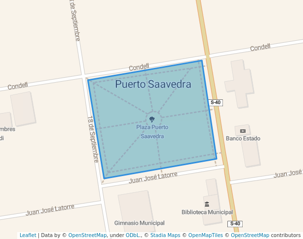 Plaza Puerto Saavedra in Puerto Saavedra | Map and Routes