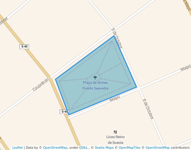 Plaza de Armas Puerto Saavedra in Puerto Saavedra | Map and Routes