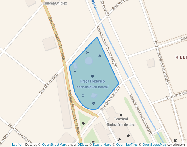 Praça Frederico ozanan/duas torres/ in Lins | Map and Routes