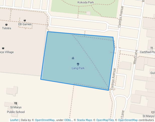 Lang Park in Saint Marys | Map and Routes