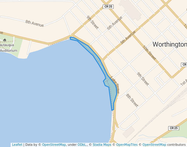 Lake Front Park in Worthington | Map and Routes