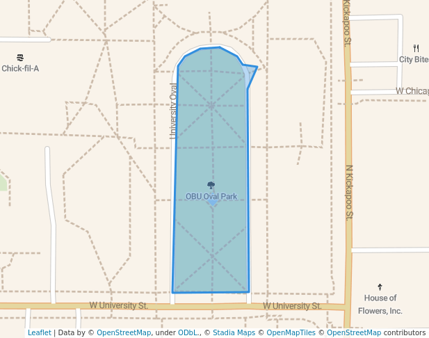 OBU Oval Park in Shawnee | Map and Routes