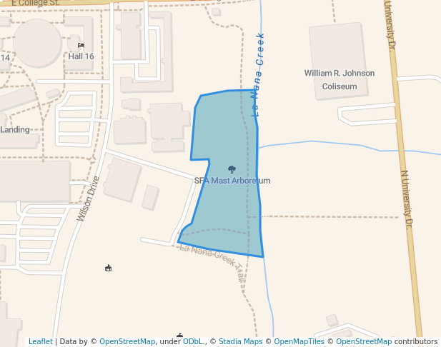 SFA Mast Arboretum in Nacogdoches | Map and Routes