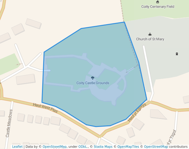 Coity Castle Grounds in Coity | Map and Routes