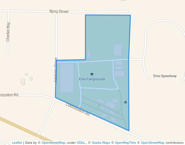 Emo Fairgrounds in Emo | Map and Routes