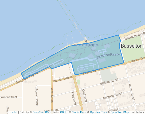 Busselton Jetty Foreshore in Busselton | Map and Routes