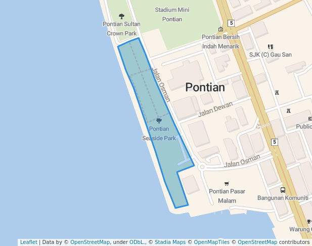 Pontian Seaside Park in Pontian District | Map and Routes