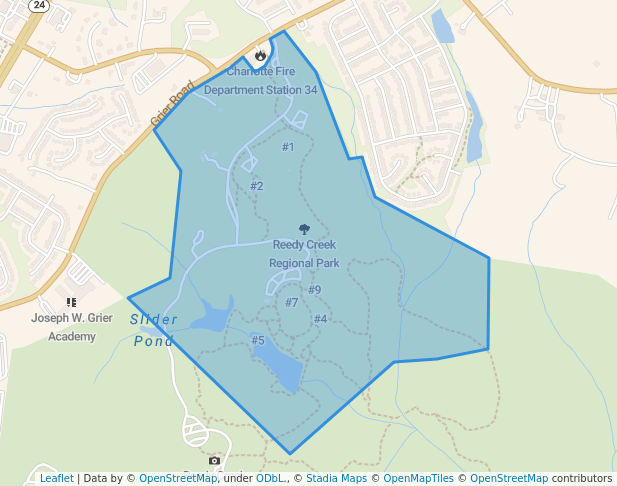 Reedy Creek Regional Park in Charlotte | Map and Routes