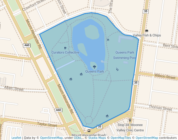 Queens Park in Moonee Ponds | Map and Routes