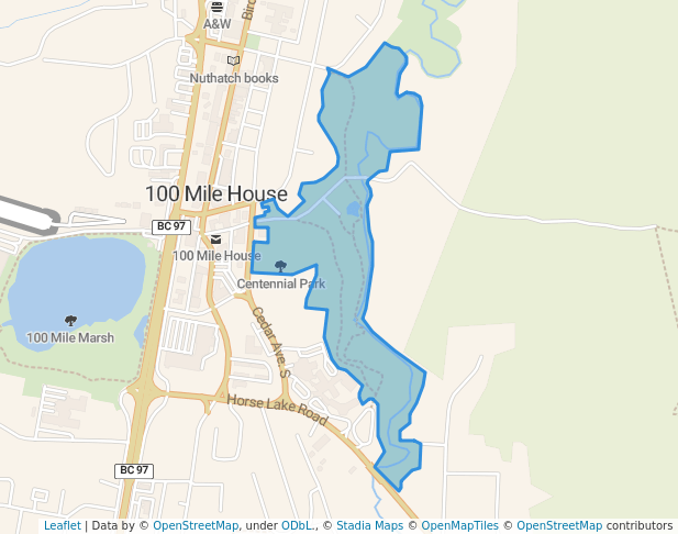 Centennial Park in 100 Mile House | Map and Routes