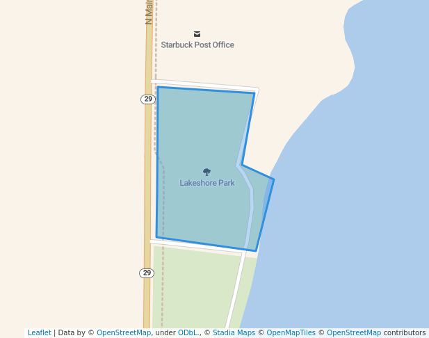 Lakeshore Park in Starbuck | Map and Routes