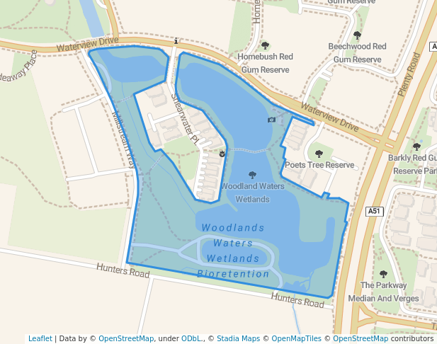 Woodland Waters Wetlands in Mernda | Map and Routes