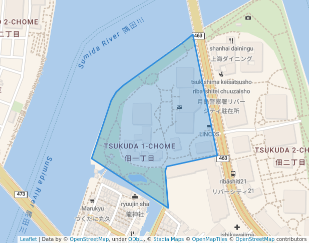 佃公園 in Chuo City | Map and Routes