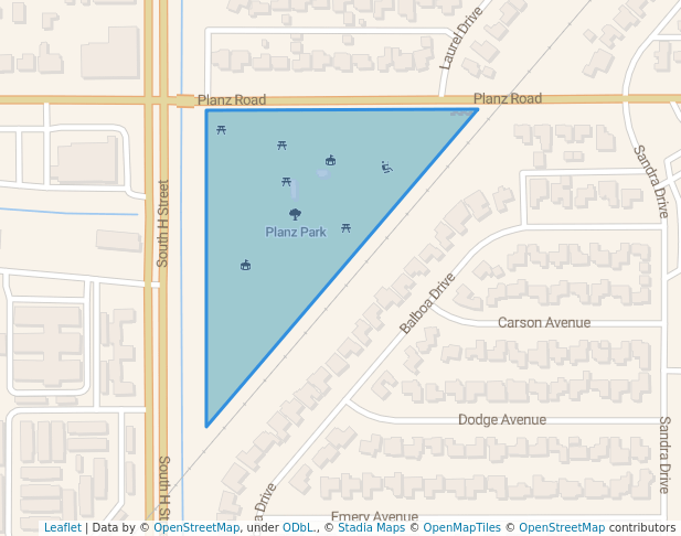 Planz Park in Bakersfield | Map and Routes