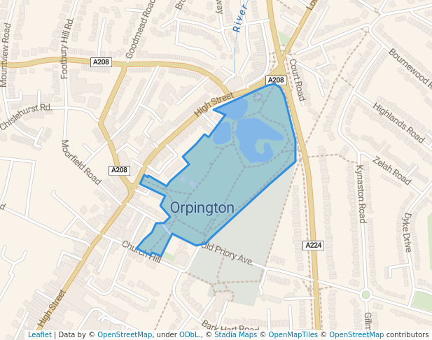 Priory Gardens in Orpington | Map and Routes