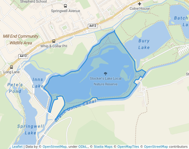 Stocker's Lake Local Nature Reserve in Mill End | Map and Routes