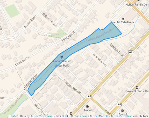 Hobart Rivulet Linear Park in Hobart | Map and Routes