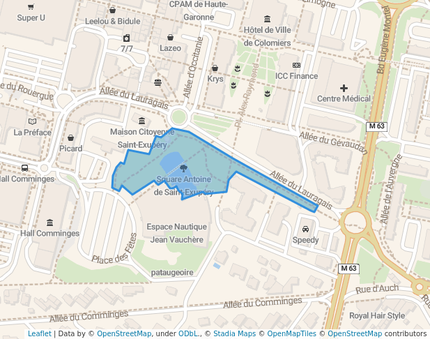 Square Antoine de Saint-Exupéry in Colomiers | Map and Routes