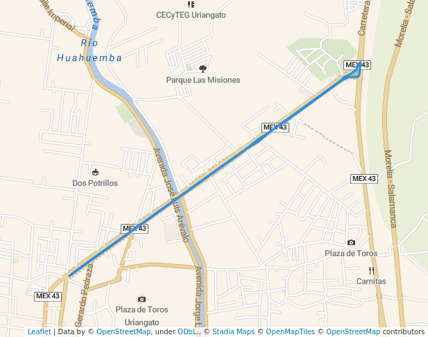 Calzada Leovino Zavala in Uriangato | Map and Routes