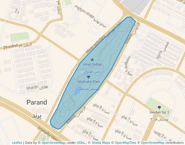 Mashahir Park in شهرجدیدپرند، | Map and Routes