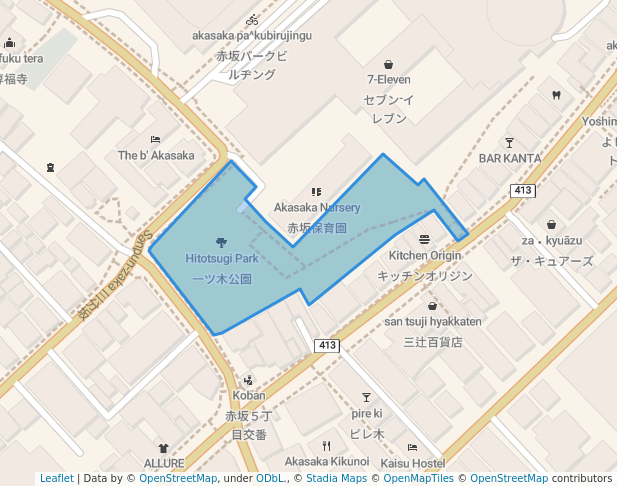 Hitotsugi Park in Minato City | Map and Routes