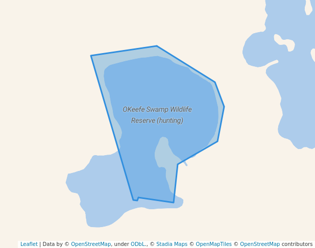 OKeefe Swamp Wildlife Reserve (hunting) in Charam | Map and Routes