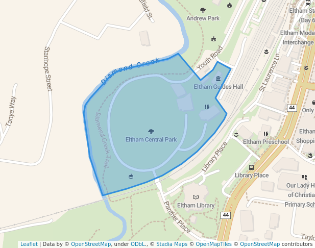 Eltham Central Park in Eltham | Map and Routes