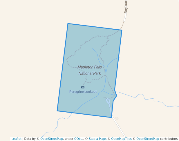 Mapleton Falls National Park in Mapleton | Map and Routes