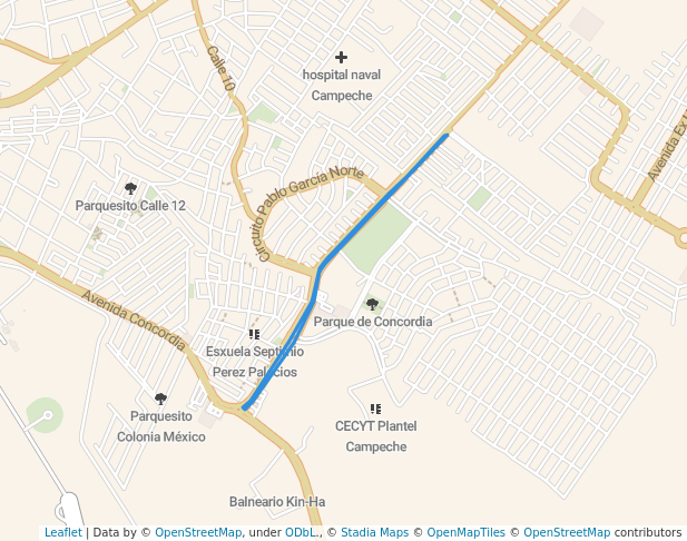 Paseo Verde Concordia in San Francisco De Campeche | Map and Routes